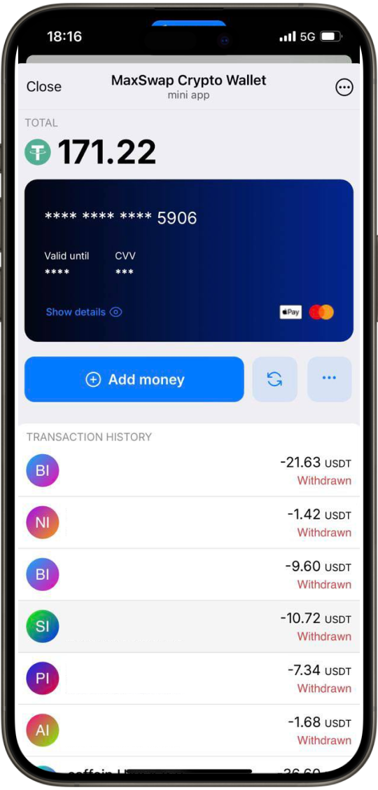 Guide to creating and using virtual cards in MaxSwap - MaxSwap